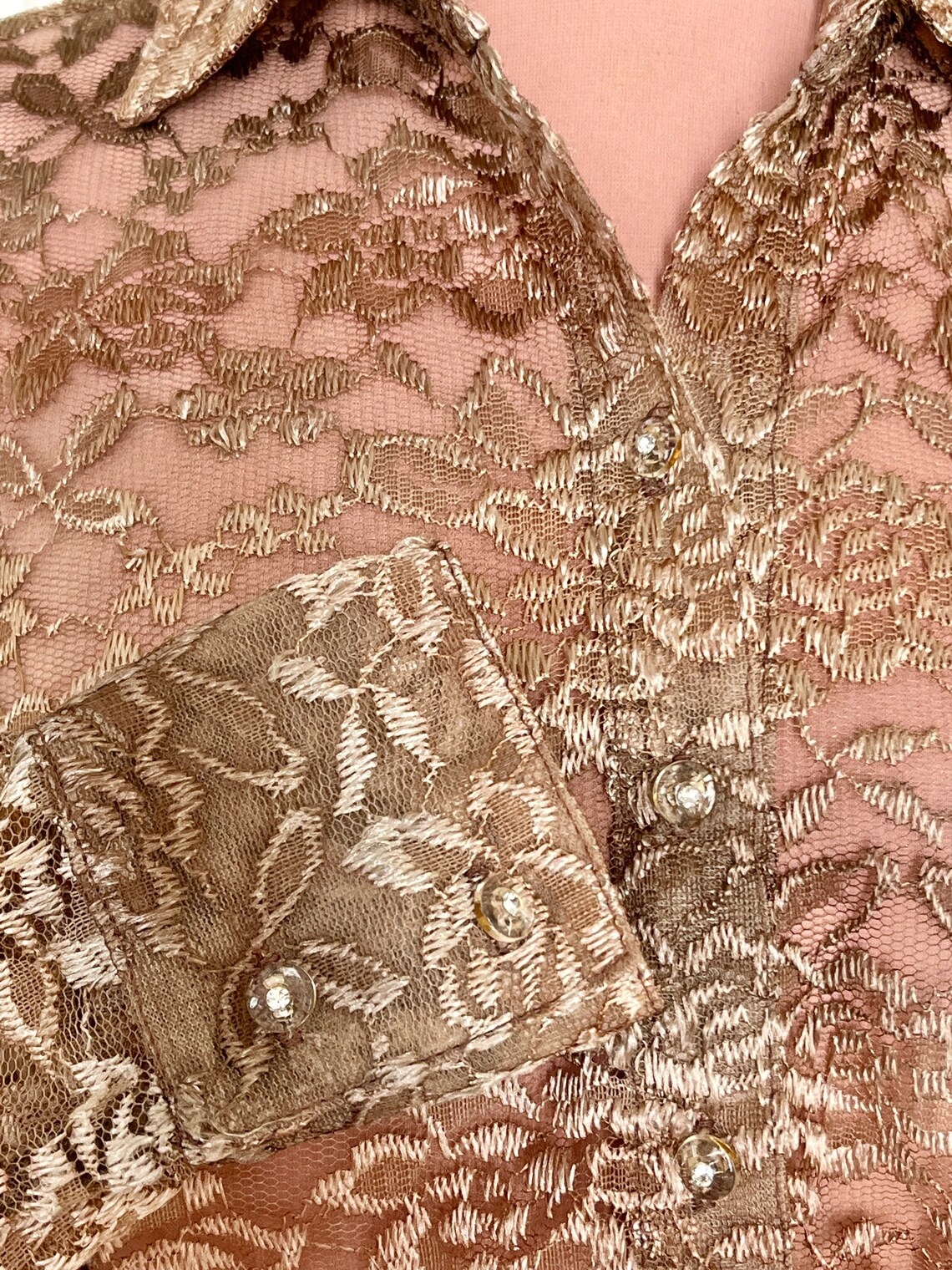 Vintage Lace Top Sheer Cut Out Rhinestone Button Front - Etsy