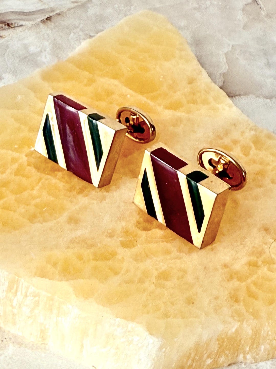 Vintage Cufflinks, Glass Inlaid Geometric, Pierre Cardin Cuff Links ...