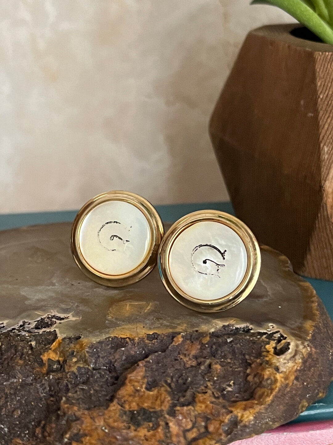 Monogram Cuff Links, Abalone Inlay, Letter G, MOP Shell, Vintage 60s ...