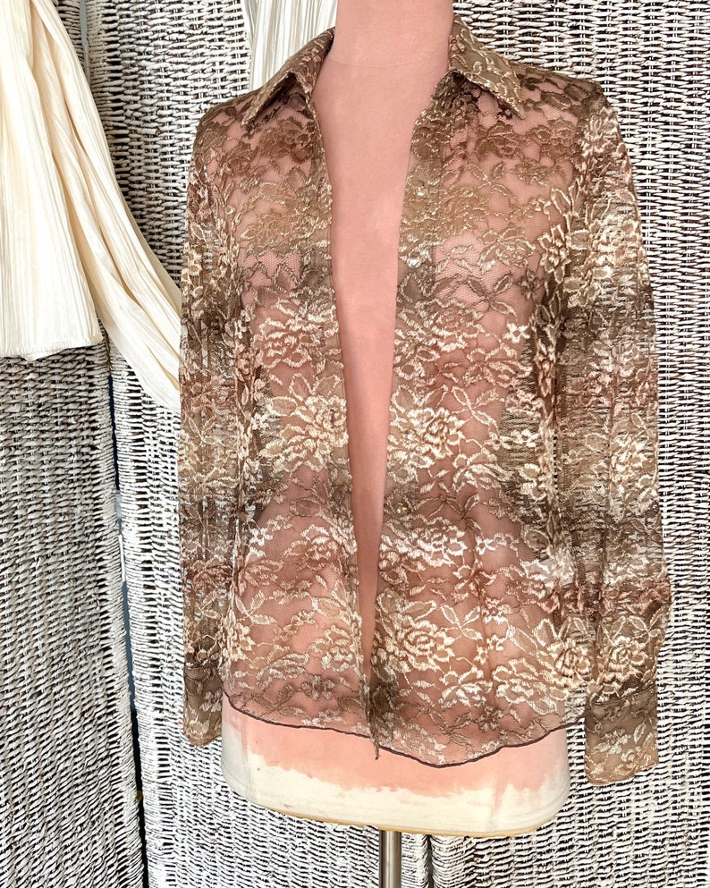 Vintage Lace Top Sheer Cut Out Rhinestone Button Front - Etsy