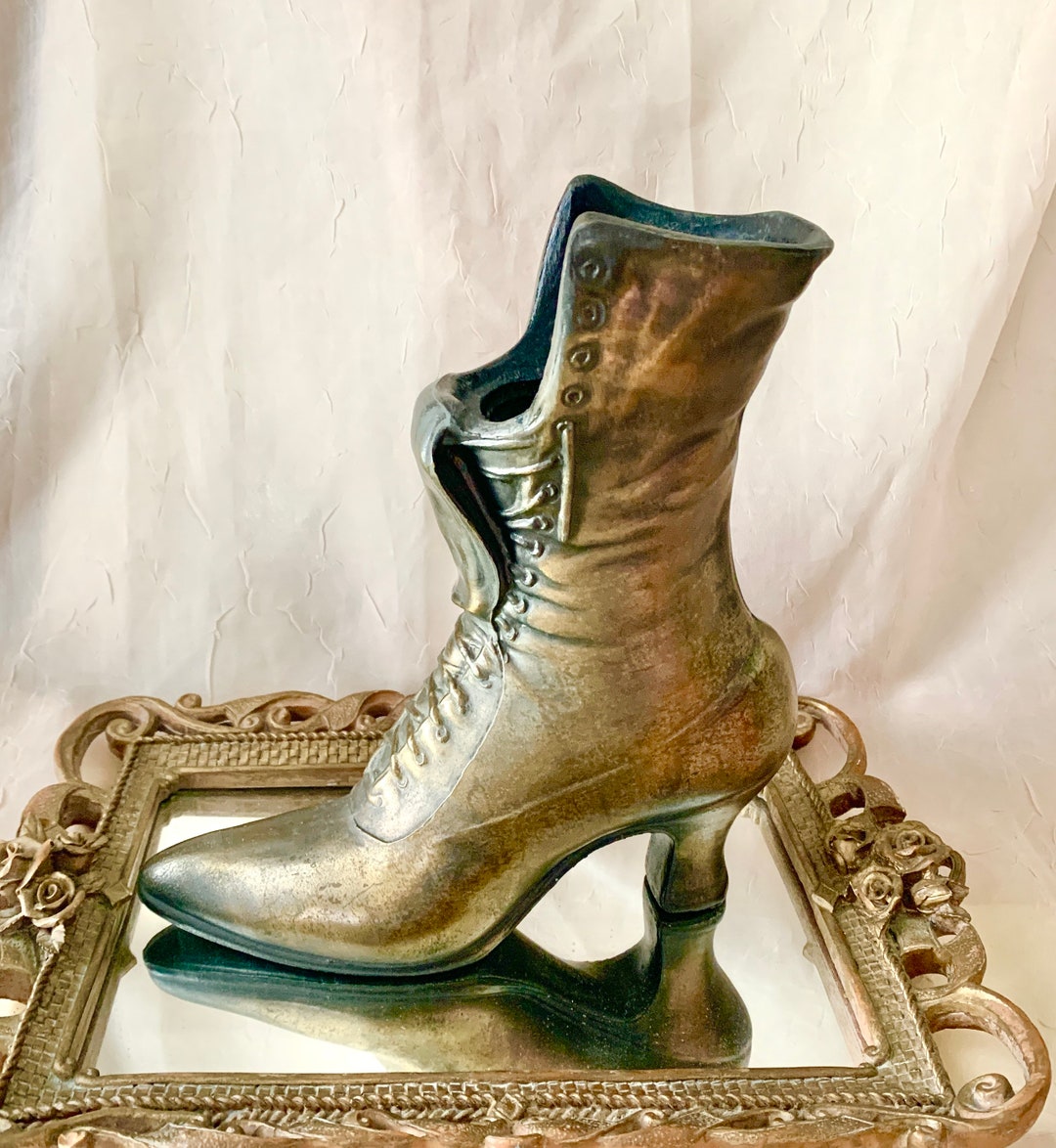 Large Brass Boot Vintage Bronze Vase Victorian Ladies Shoe - Etsy