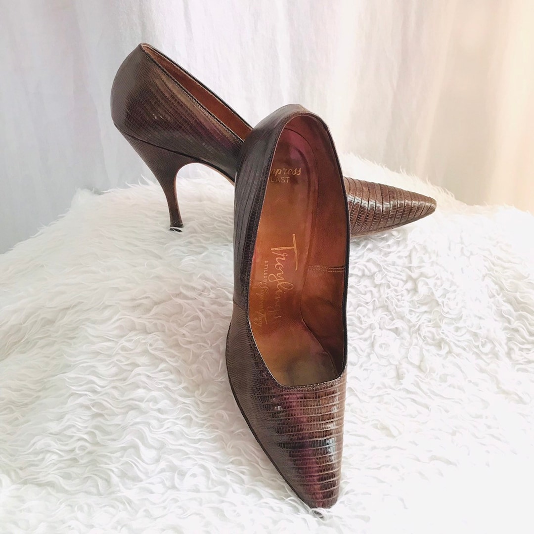 Vintage 50s Heels Stilettos, Pumps, Reptile, Leather, Pointed Toe ...