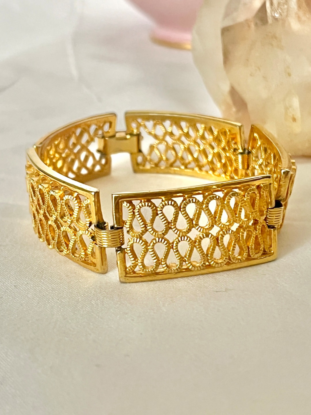 Vintage Bracelet, Cut Out Design, Stylized Links, Gold Tone Filigree ...