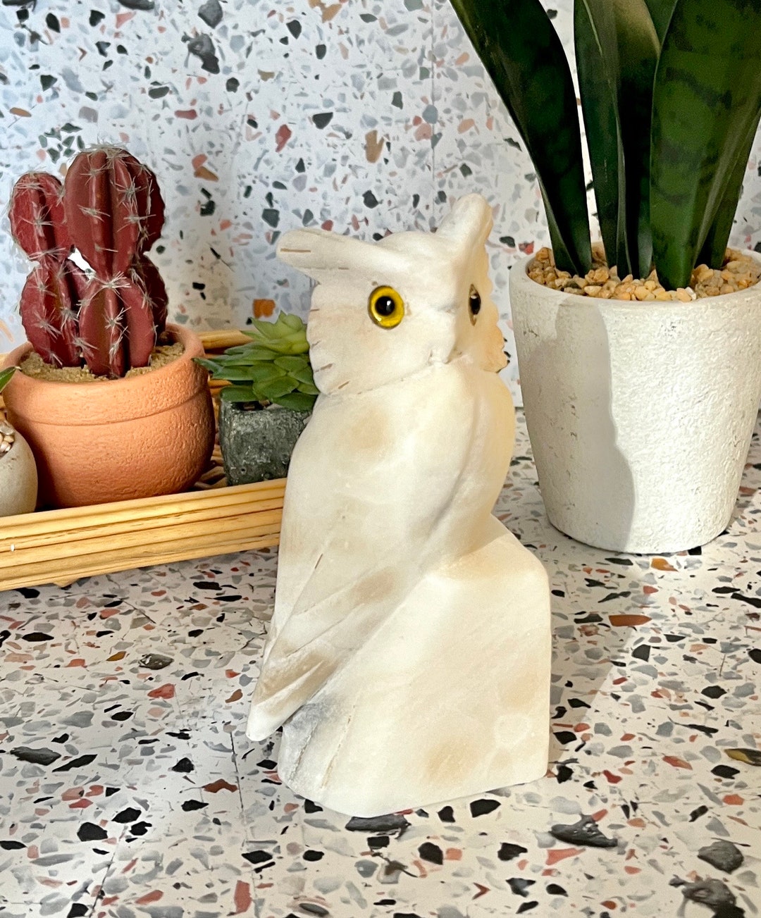 Carved Stone Owl, Alabaster Natural Stone, Sculptural, Granite, Vintage ...