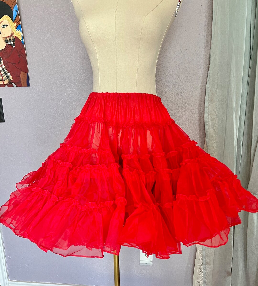 Vintage Bright Red Petticoat Tiers Tulle Netting Chiffon - Etsy