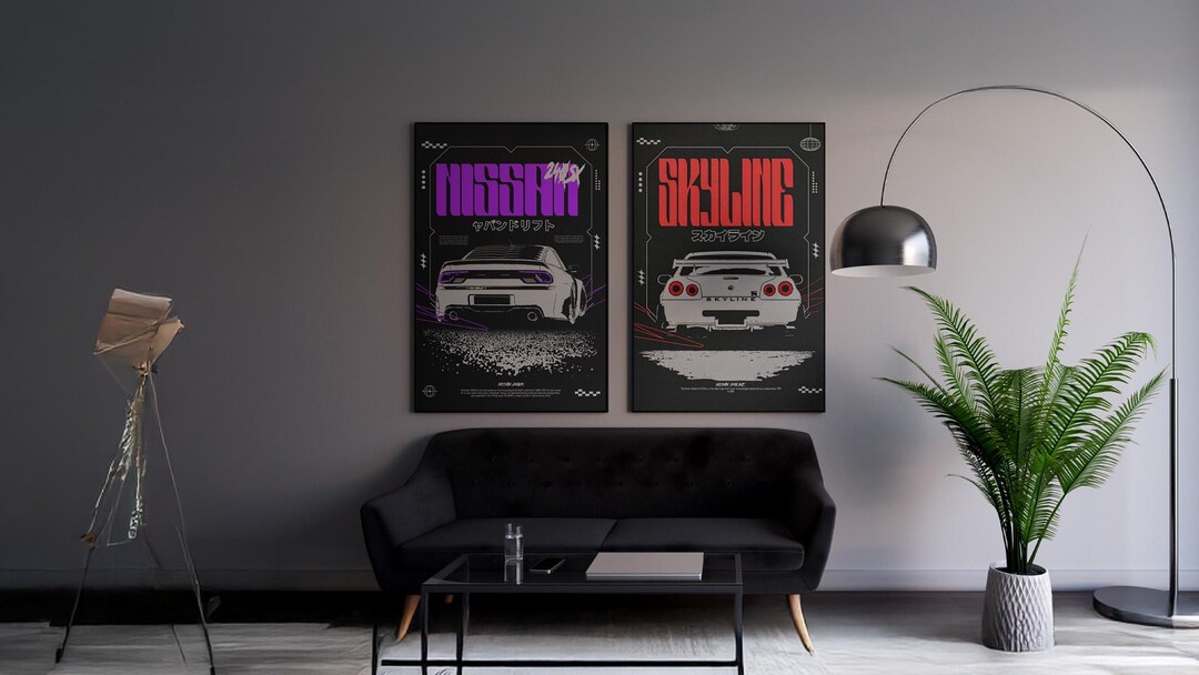 Nissan 240SX & Skyline R34 Digital Wall Art Set | JDM Drift Car Posters ...