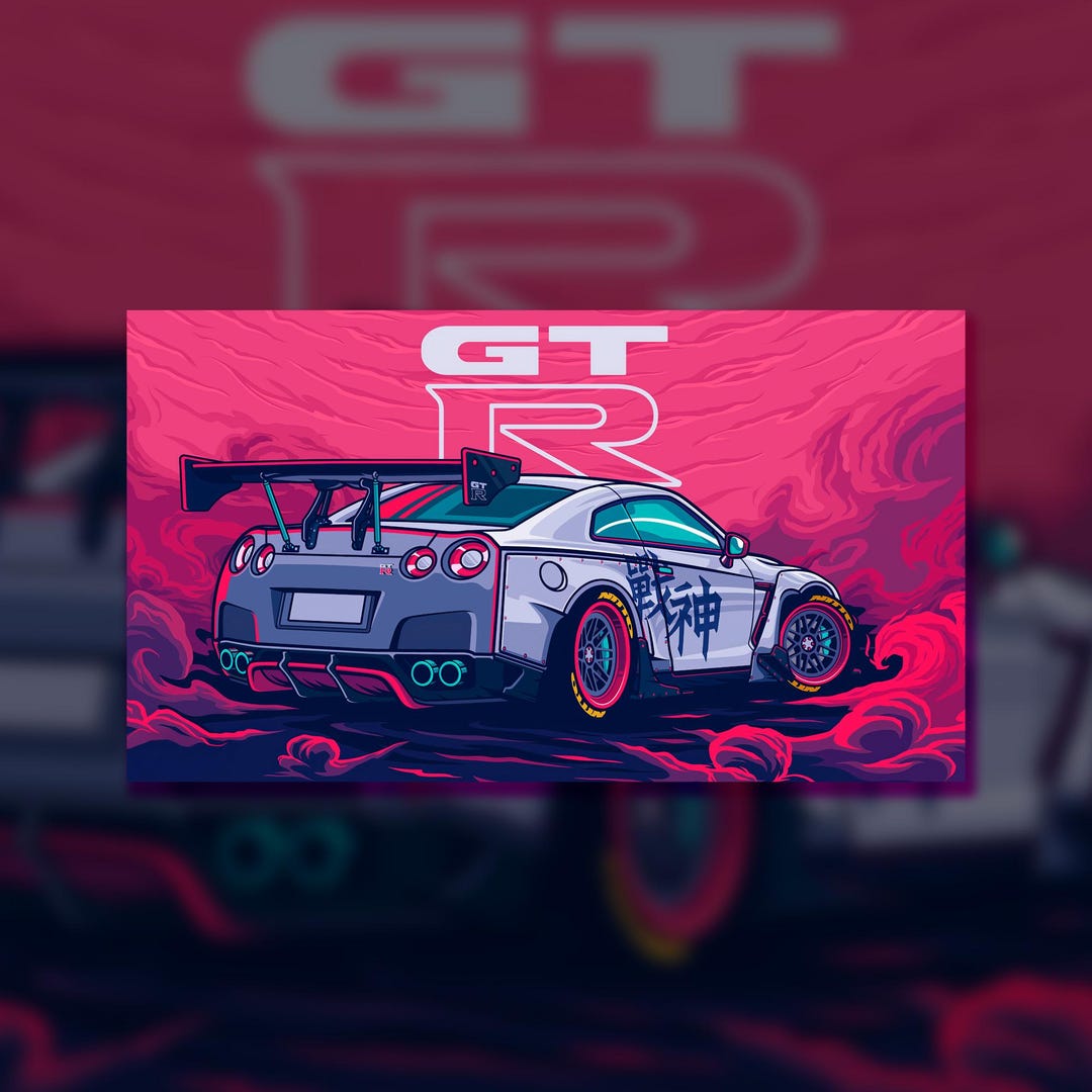JDM Nissan GT-R Digital Art Vibrant Street Racing Illustration ...