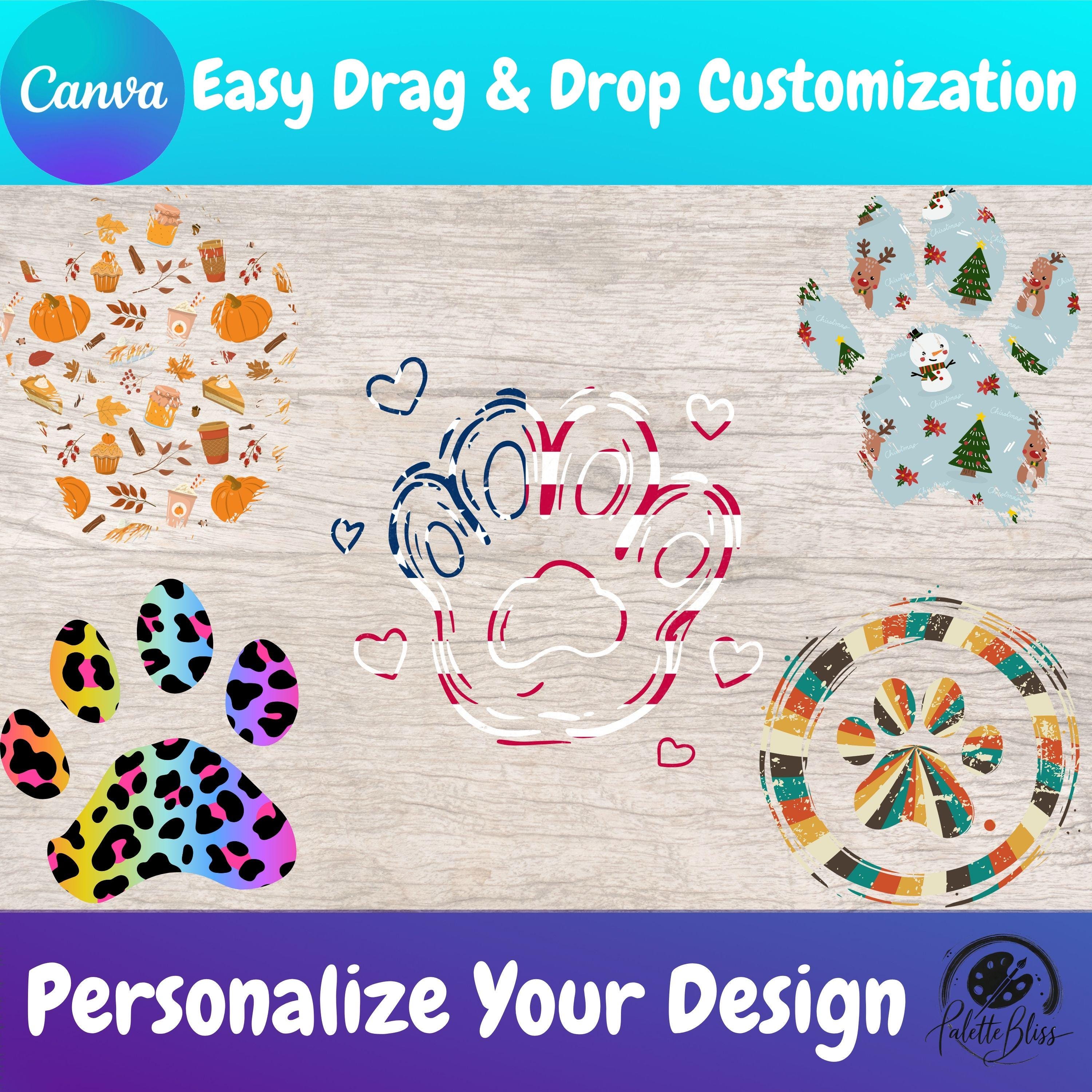 Pet Paw Canva Frame Template Sublimation Editable Dog Cat Paws Print ...