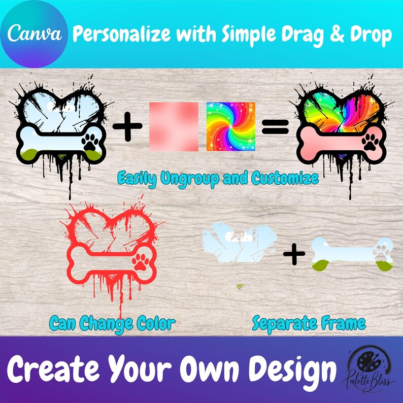 Heart Dog Bone Paw Canva Frame Template Pet Photo Clipart Sublimation ...