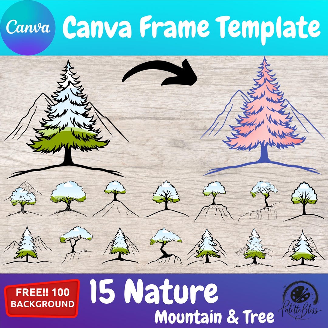 Nature Canva Frame Template Modern Wallart Minimalist Mountain Tree ...