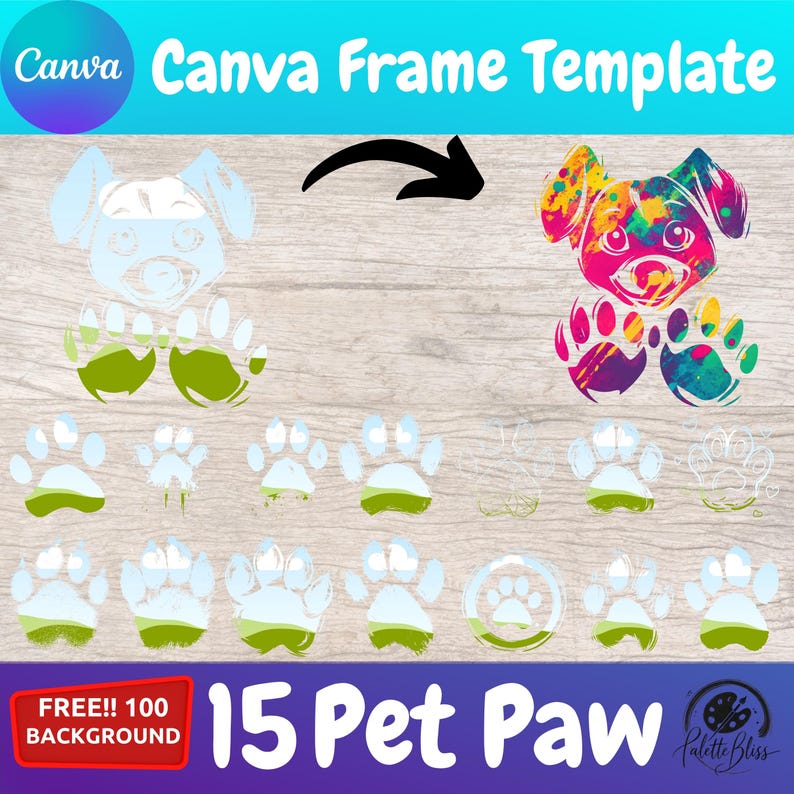 Pet Paw Canva Frame Template Sublimation Editable Dog Cat Paws Print ...