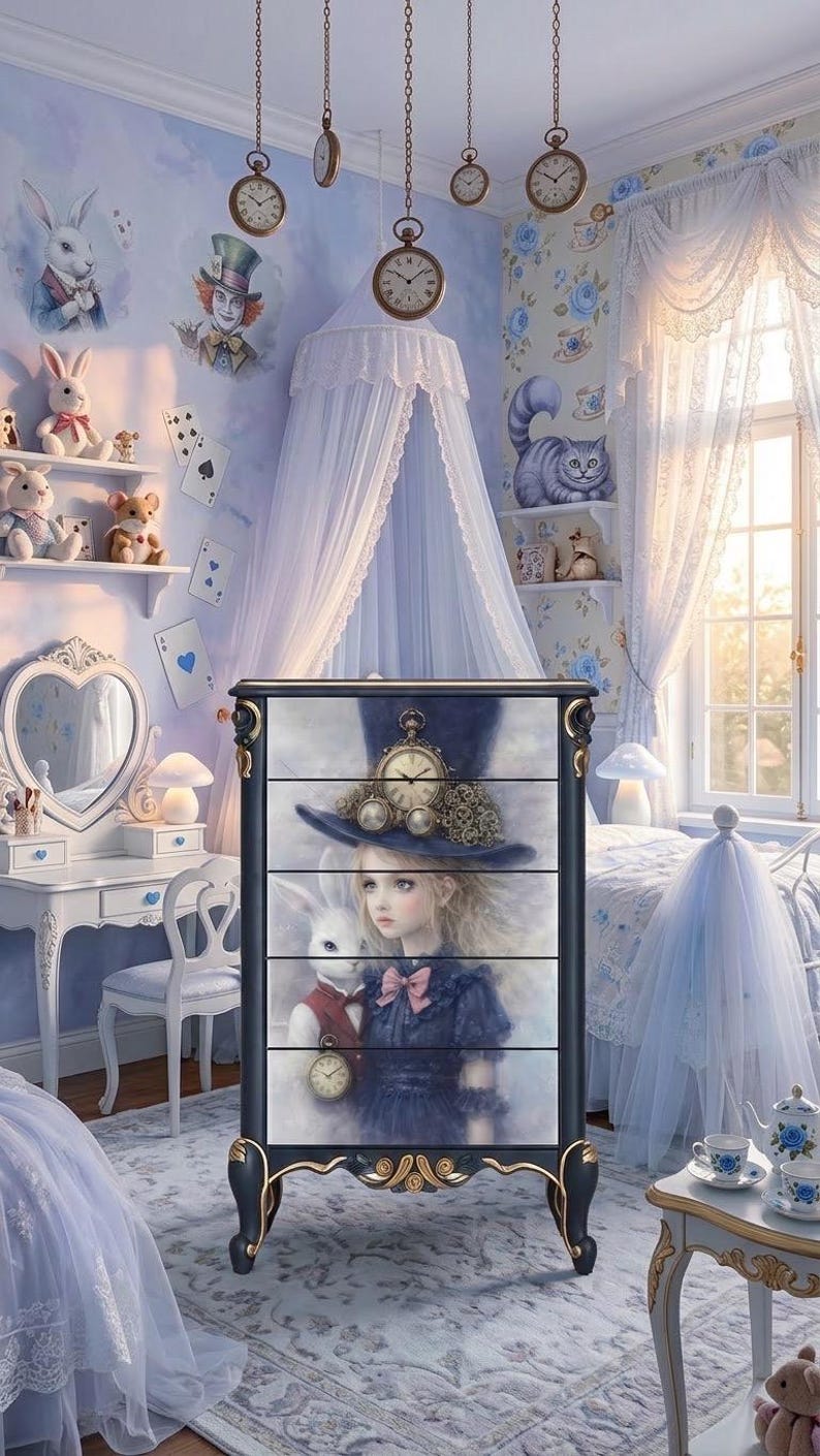 Alice Blue Hat Rabbit Large Format Decoupage Paper, Furniture Art ...
