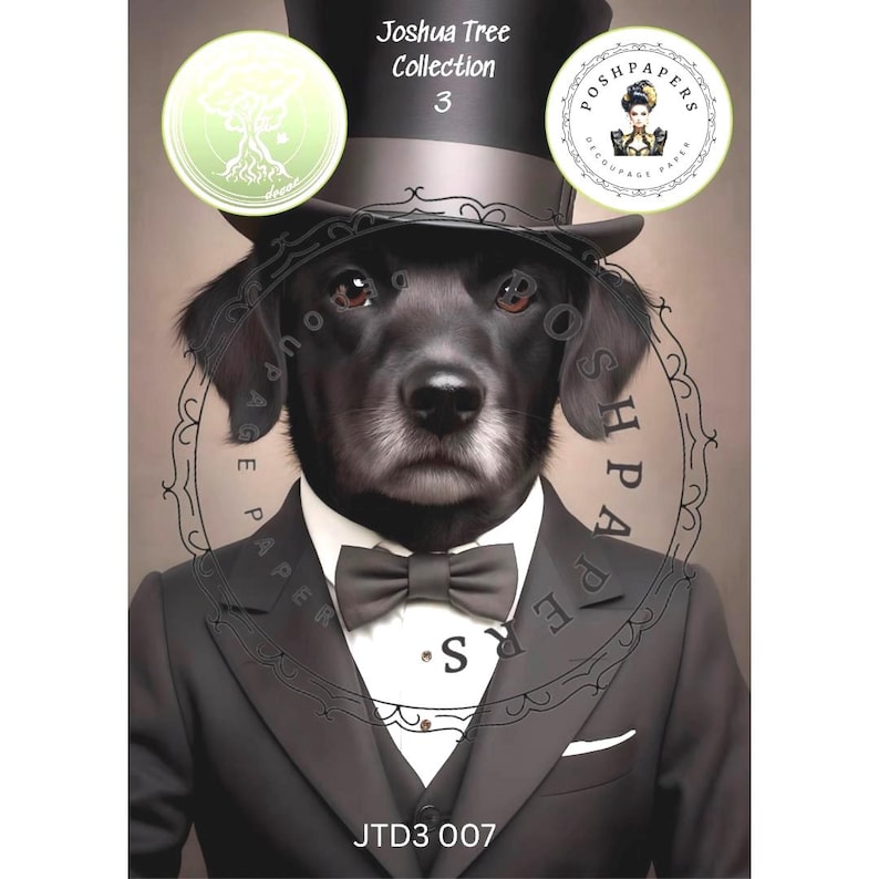 Dog in Tux Top Hat Large Decoupage Paper, Furniture Crafting (36cm X ...