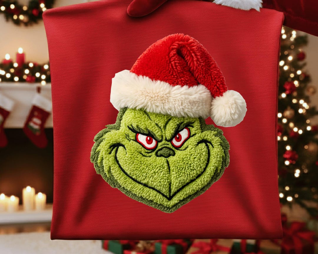 Funny Green Christmas Creature PNG, Furry Holiday Face Png, Santa Hat ...