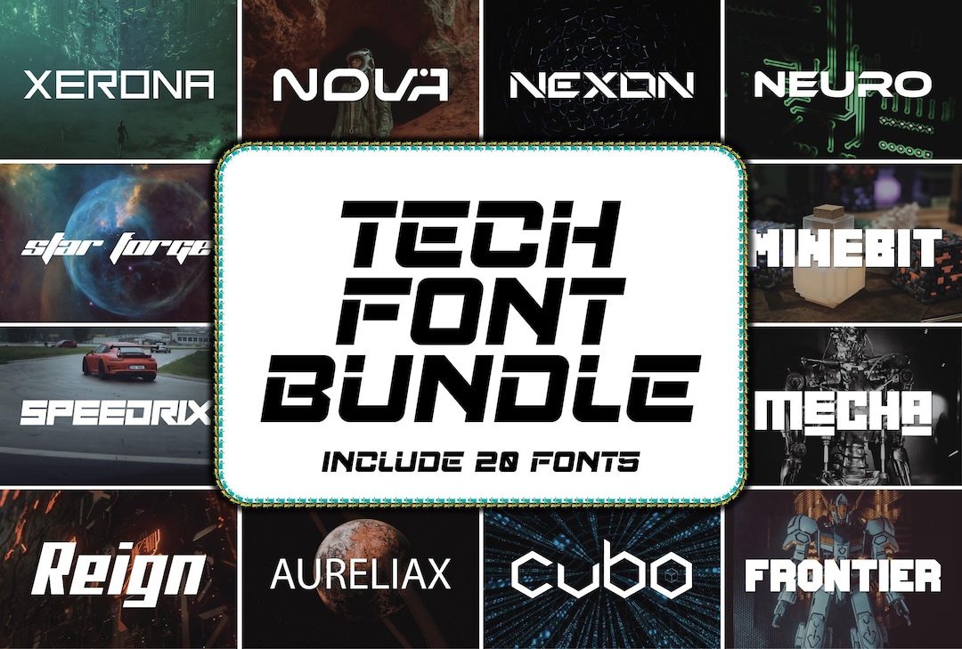 20 Futuristic Font Bundle - Modern Font, Abstract Alphabet, Technology ...