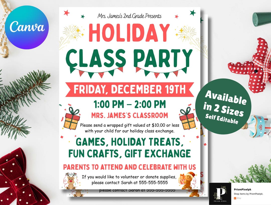 Editable Christmas Class Party Invitation | Canva Template (digital ...