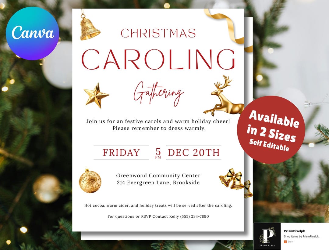 Editable Christmas Caroling Invitation, Holiday Carol Gathering Flyer ...