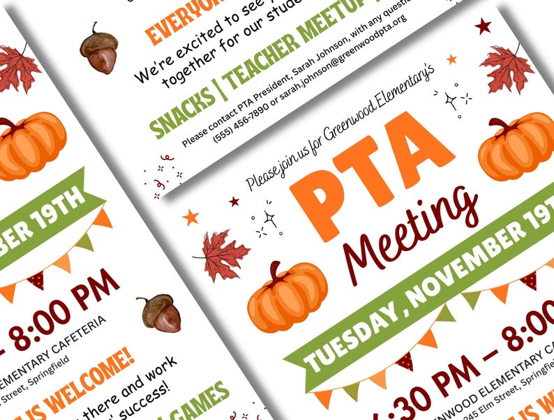 Editable PTA Meeting Flyer Template: School Event Announcement (canva ...