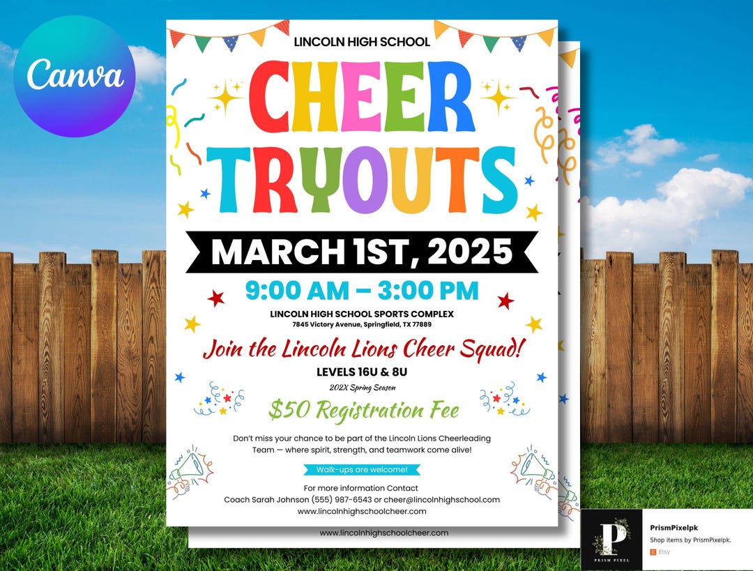 Cheer Tryouts Flyer Template: School Cheerleading Audition Poster ...