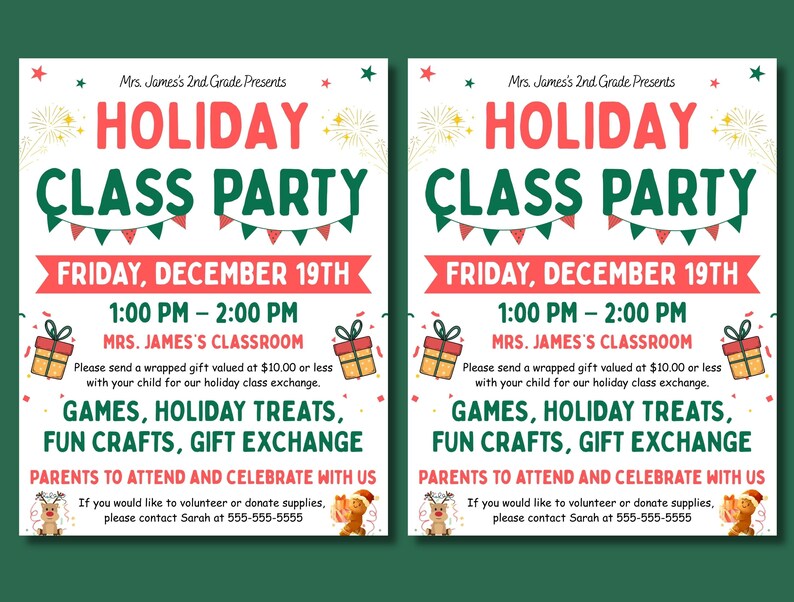 Editable Christmas Class Party Invitation | Canva Template (digital ...