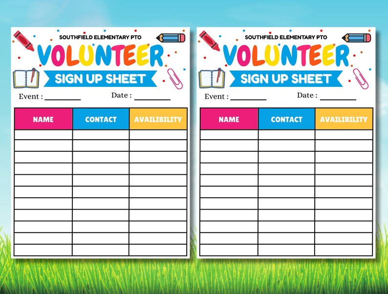 Editable Volunteer Sign up Sheet: Printable Form for Events (digital ...