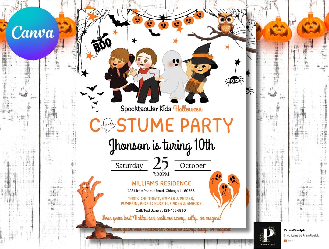 Editable Halloween Costume Party Invitation: Kids & Adults Birthday ...