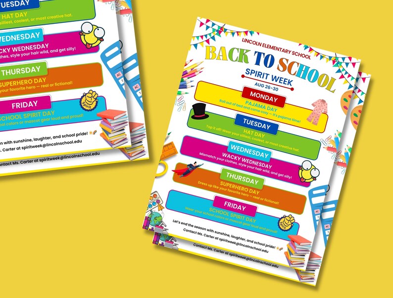 Editable Back to School Spirit Week Flyer: Printable Canva Template ...