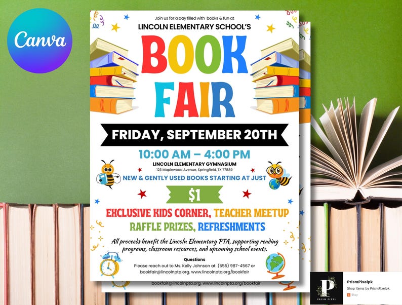 Editable Book Fair Flyer Template: School Event Poster (digital ...