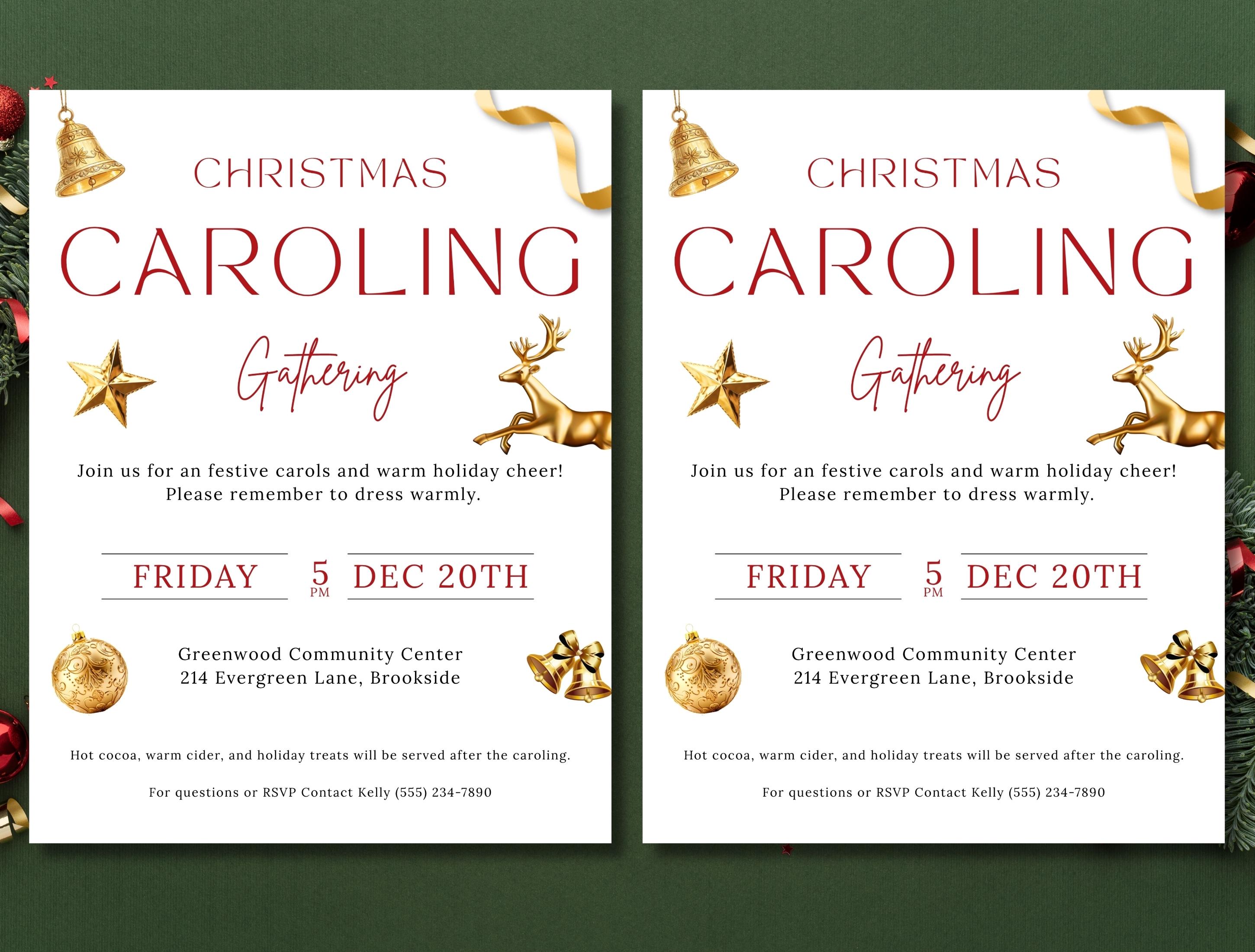 Editable Christmas Caroling Invitation, Holiday Carol Gathering Flyer ...