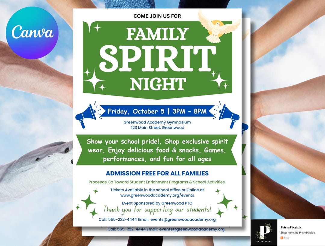Editable School Spirit Night Flyer: Canva Template (instant Access ...