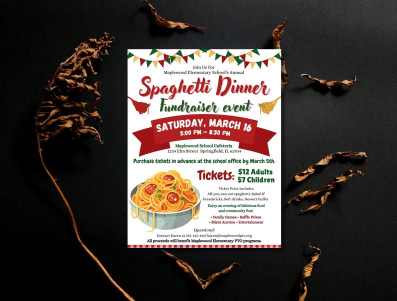 Spaghetti Dinner Fundraiser Flyer: Editable Pasta Night Invitation ...