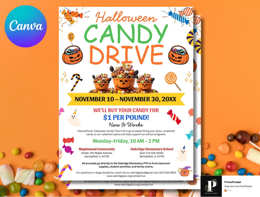 Halloween Candy Drive Flyer Template: Editable School Event Poster ...