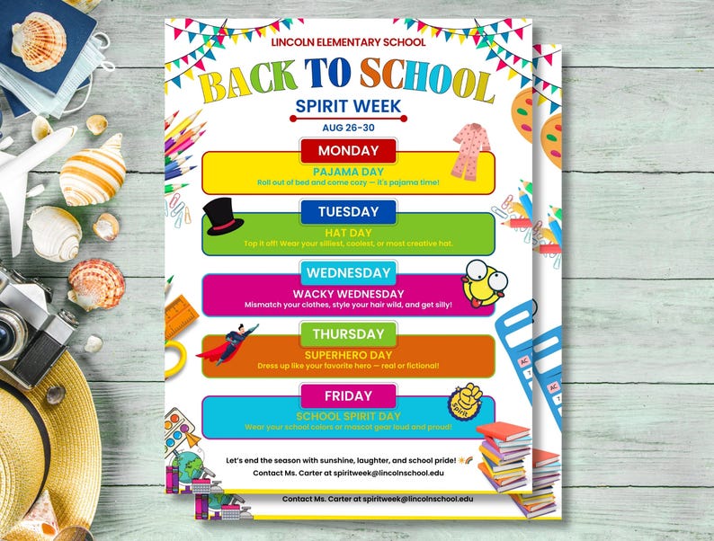 Editable Back to School Spirit Week Flyer: Printable Canva Template ...