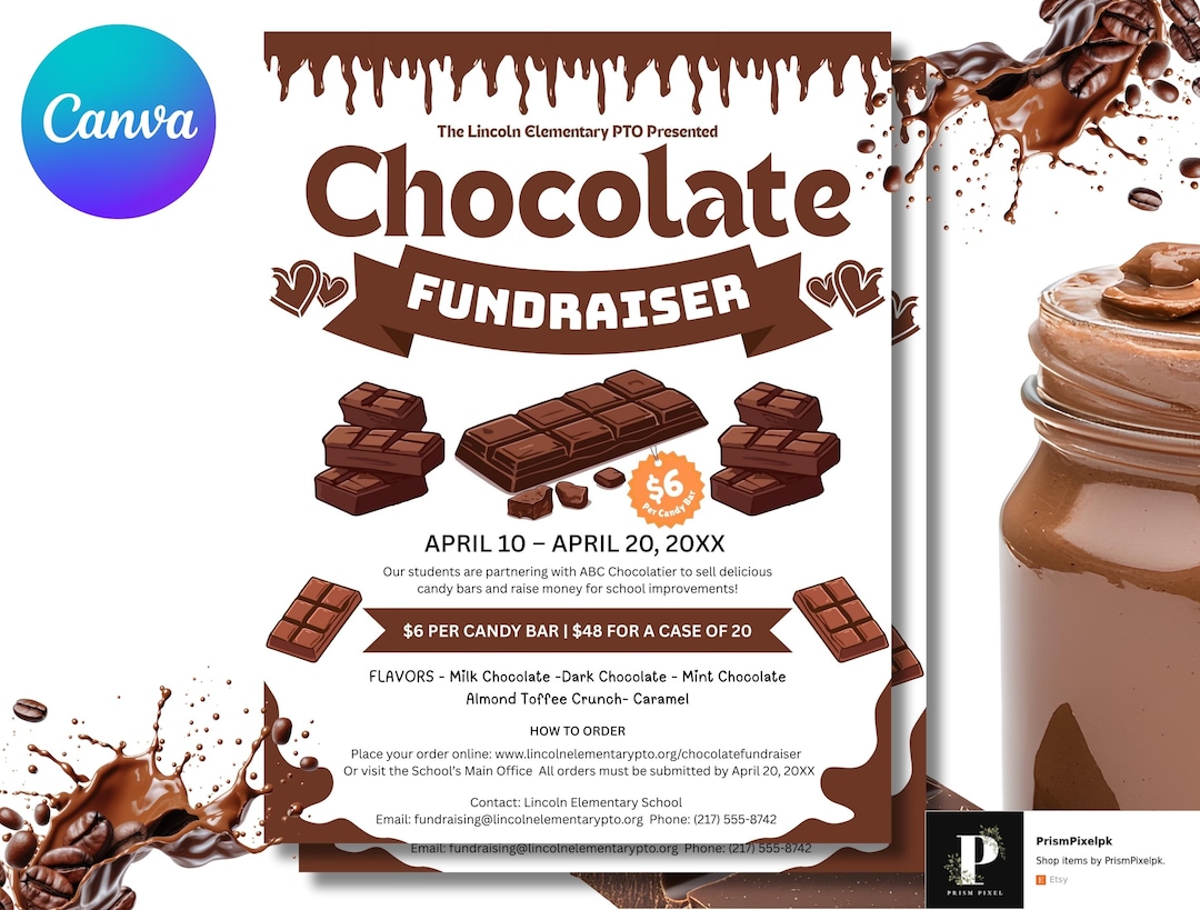Chocolate Fundraiser Flyer Template: Editable School PTO PTA (digital ...