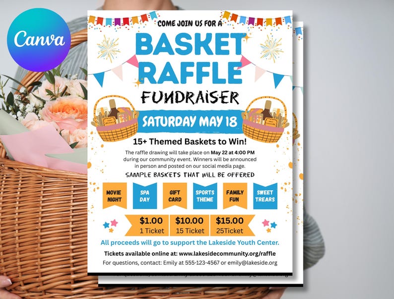 Basket Raffle Fundraiser Flyer Template: Editable PTA/PTO Event Poster ...