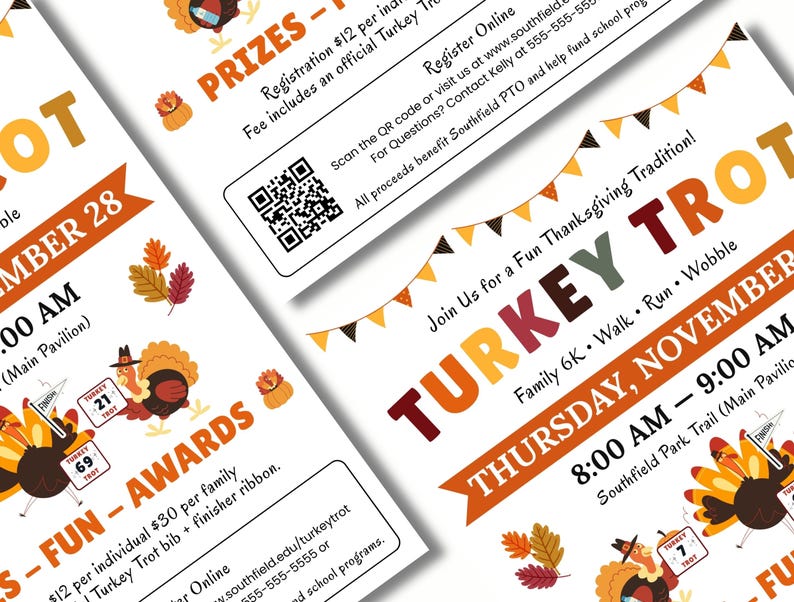 Editable Turkey Trot Flyer Template | Thanksgiving 5K Run Invite (canva ...