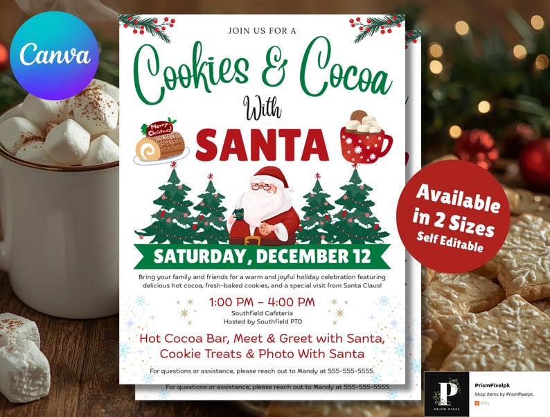 Editable Cookies and Cocoa With Santa Flyer: Christmas Party Invitation ...