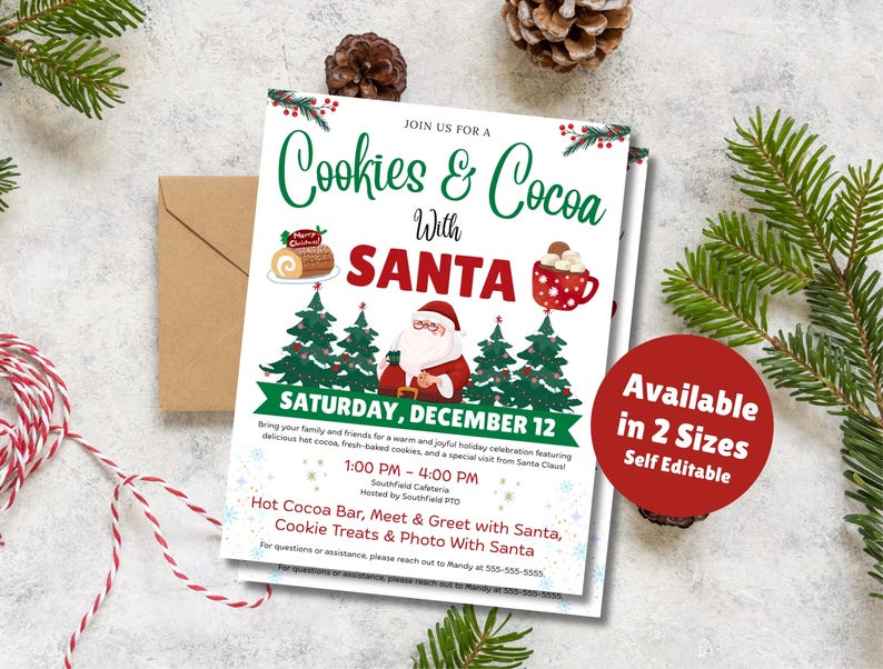 Editable Cookies and Cocoa With Santa Flyer: Christmas Party Invitation ...