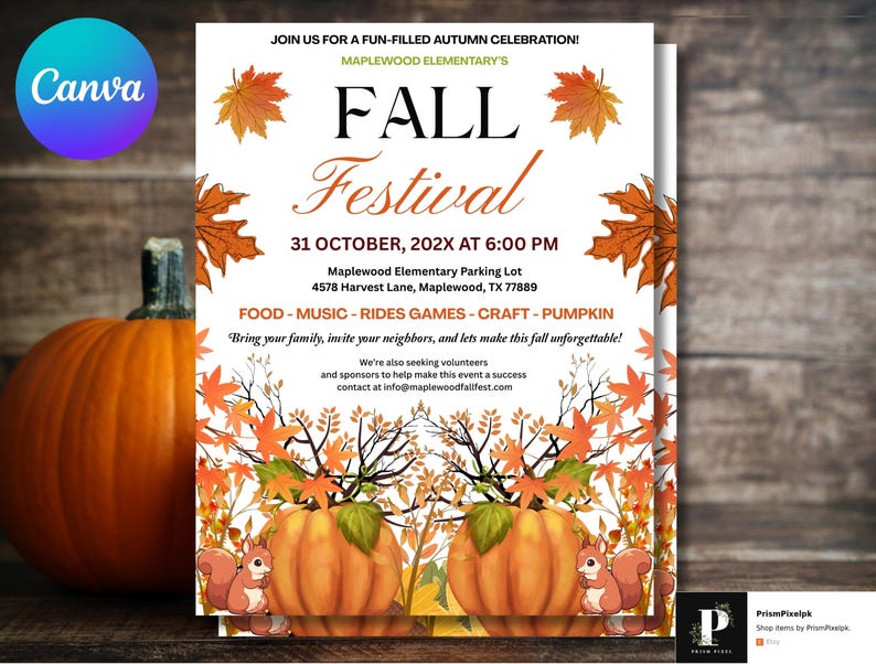 Editable Fall Festival Flyer Template | Autumn School Event (canva) - Etsy