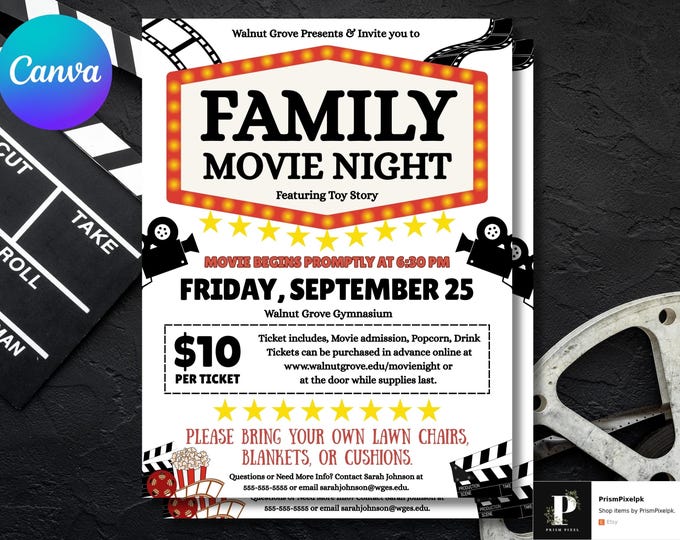 Editable and Printable Neon Movie Night Invitation Flyer Template ...