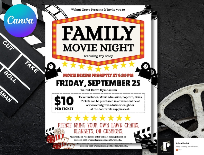 Family Movie Night Flyer: Editable School, Church, Community Event ...