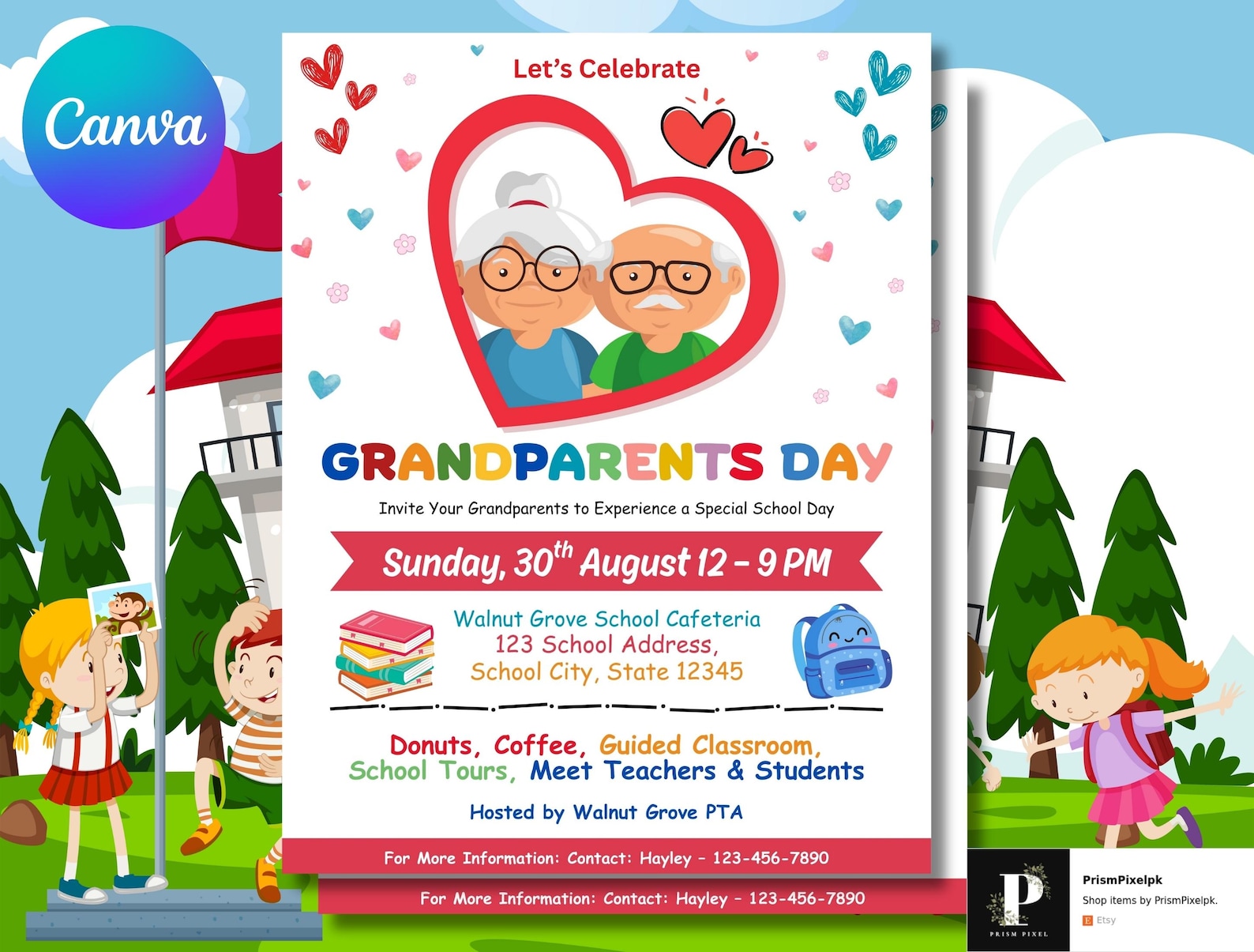 Grandparents Day School Flyer: Editable Canva Template (8.5x11 Digital ...