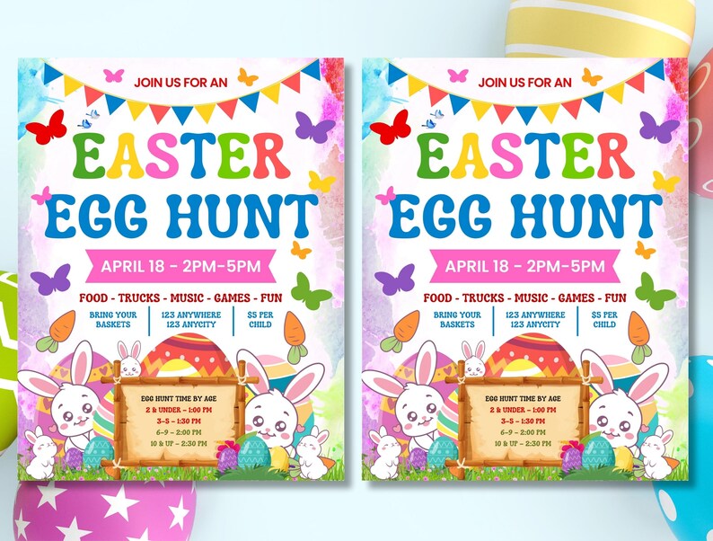 Easter Egg Hunt Flyer Template: Printable Spring Event Invitation ...
