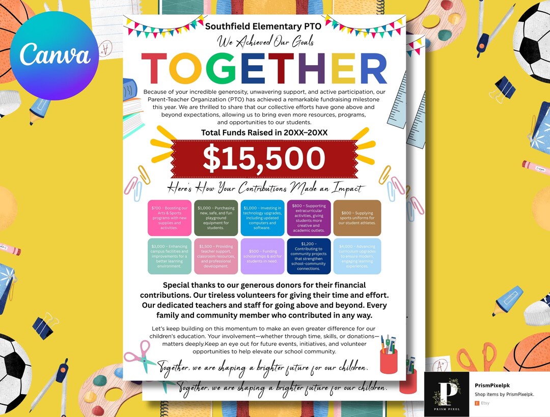 PTO Fundraiser Flyer Template: Editable School Event Poster (canva ...