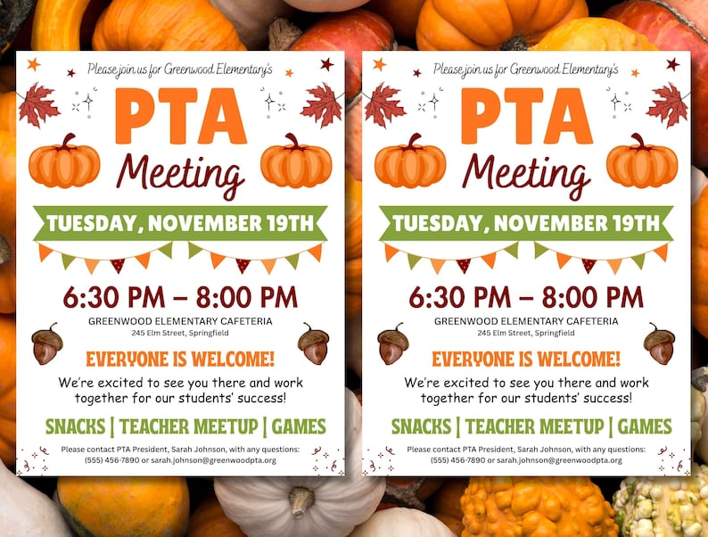 Editable PTA Meeting Flyer Template: School Event Announcement (canva ...