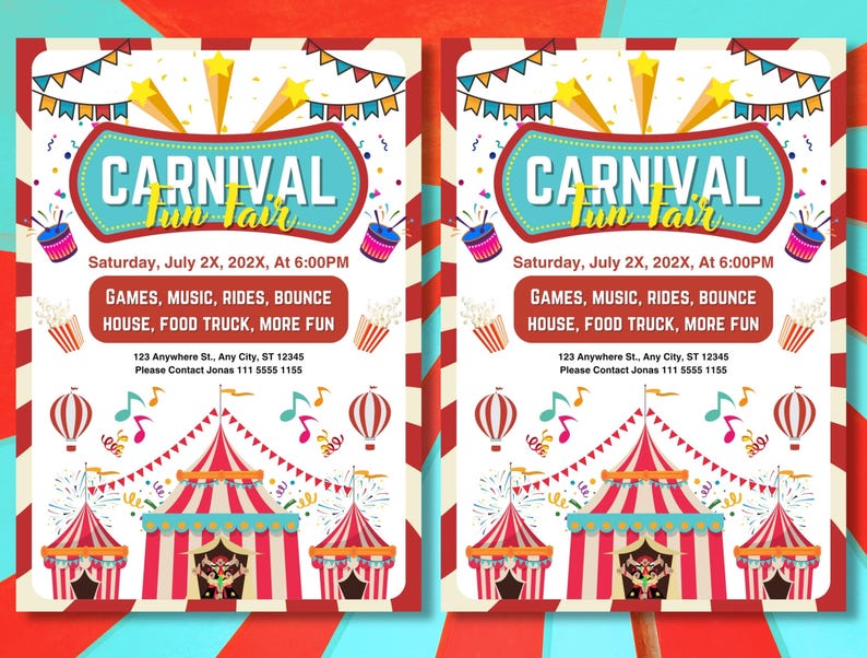 Editable Carnival Fun Fair Flyer | Cream & Red Canva Template ...