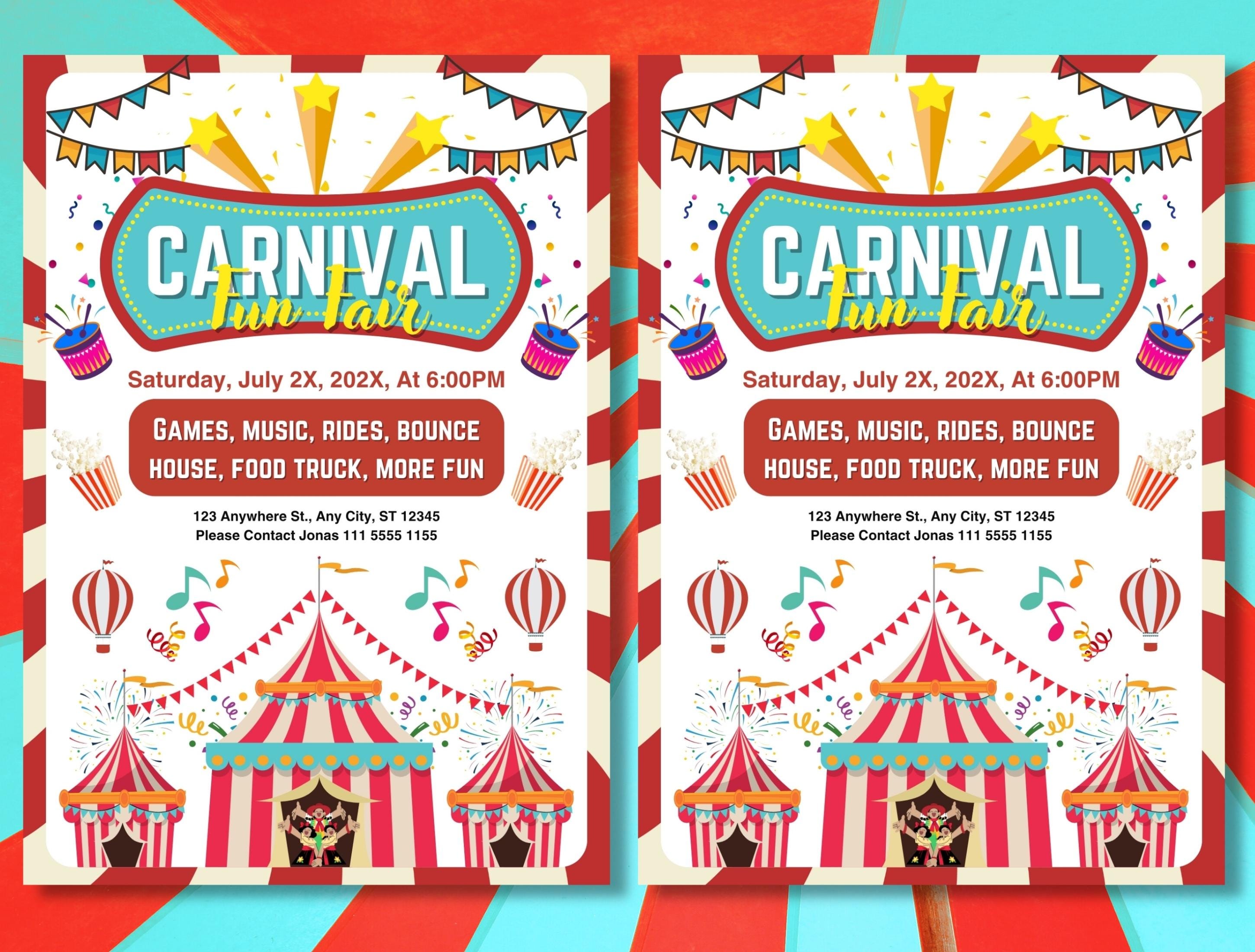 Carnival Fun Fair Flyer: Cream & Red Circus Party Template (digital ...