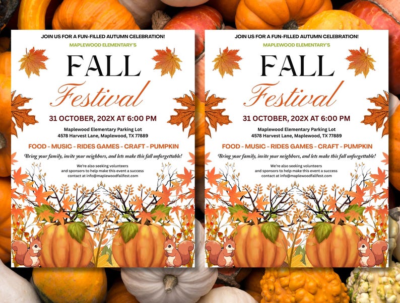 Editable Fall Festival Flyer Template | Autumn School Event (canva) - Etsy