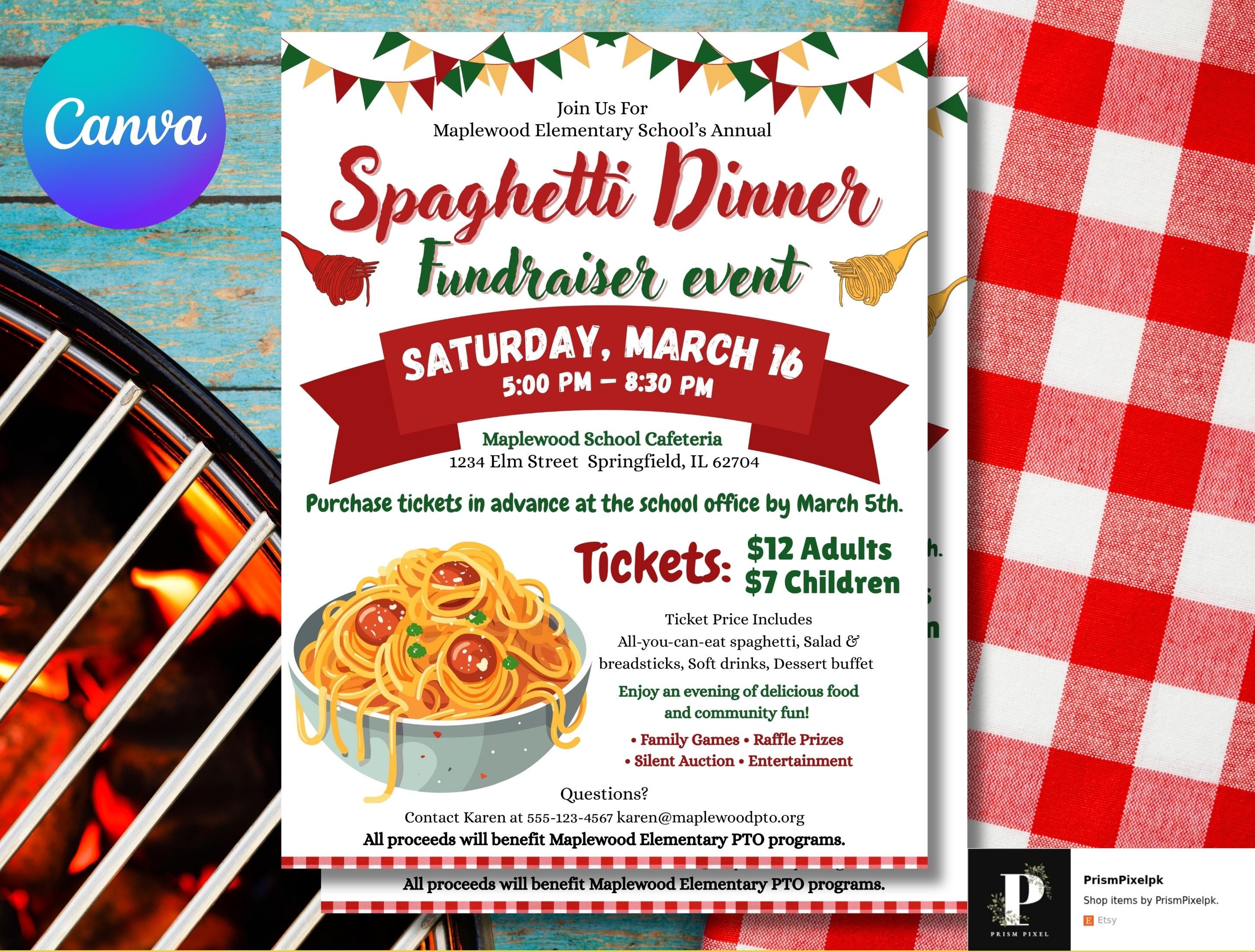 Spaghetti Dinner Fundraiser Flyer: Editable Pasta Night Invitation ...