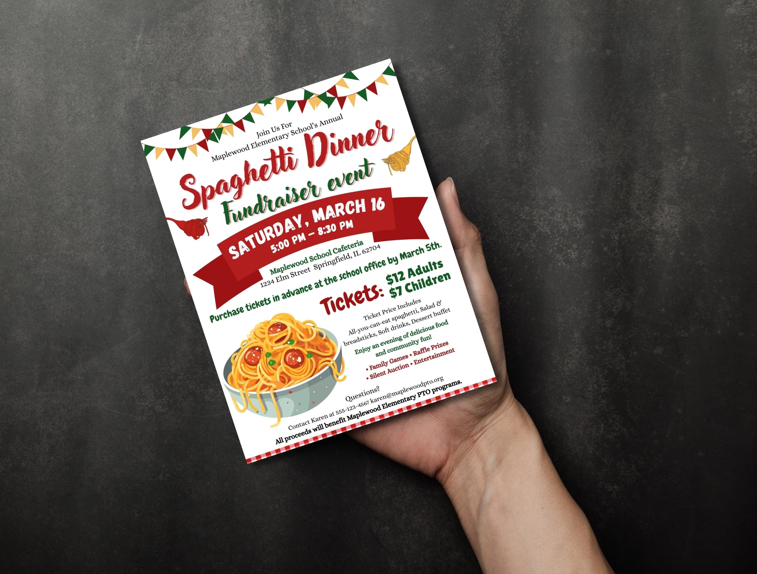 Spaghetti Dinner Fundraiser Flyer: Editable Pasta Night Invitation ...
